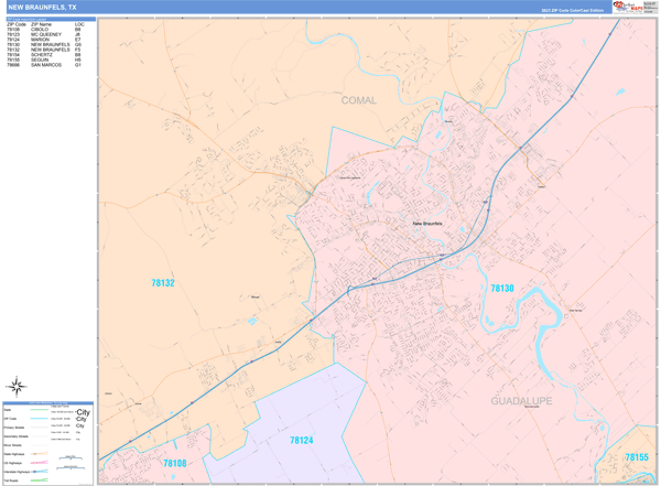 New Braunfels Texas Wall Map (Color Cast Style) by MarketMAPS - MapSales
