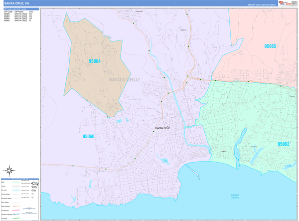 Santa Cruz California Wall Map (Color Cast Style) by MarketMAPS - MapSales