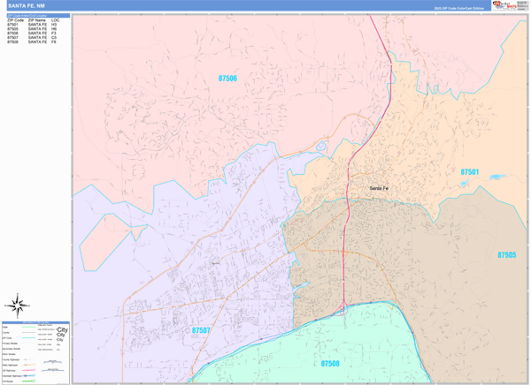 Santa Fe New Mexico Wall Map (Color Cast Style) by MarketMAPS - MapSales