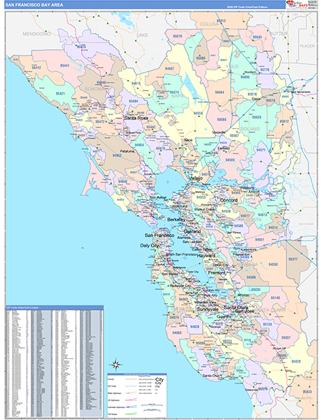 Bay Area California Wall Map (Color Cast Style) by MarketMAPS - MapSales