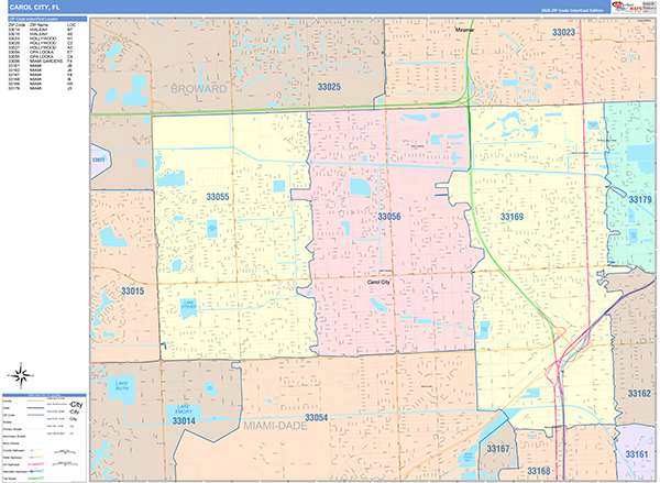Carol City Florida Wall Map (Color Cast Style) by MarketMAPS - MapSales