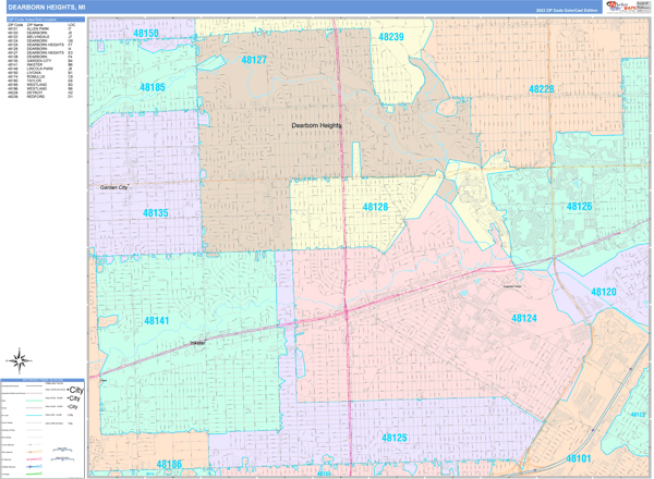 Dearborn Heights Michigan Wall Map (Color Cast Style) by MarketMAPS ...