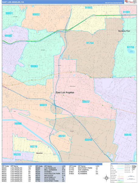 East Los Angeles California Wall Map (Color Cast Style) by MarketMAPS ...