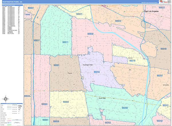 Huntington Park California Wall Map (Color Cast Style) by MarketMAPS ...