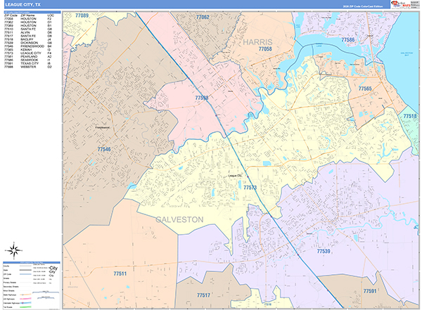 League City Texas Wall Map (Color Cast Style) by MarketMAPS - MapSales