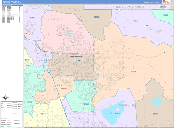 Moreno Valley California Wall Map (Color Cast Style) by MarketMAPS ...