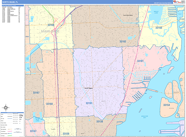 North Miami Florida Wall Map (Color Cast Style) by MarketMAPS - MapSales