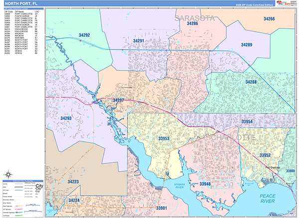 North Port Florida Wall Map (Color Cast Style) by MarketMAPS - MapSales