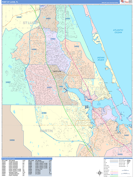 Port St. Lucie Florida Wall Map (Color Cast Style) by MarketMAPS - MapSales