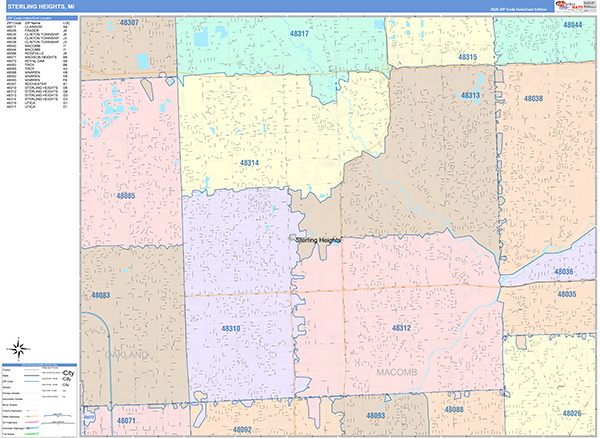 Sterling Heights Michigan Wall Map (Color Cast Style) by MarketMAPS ...