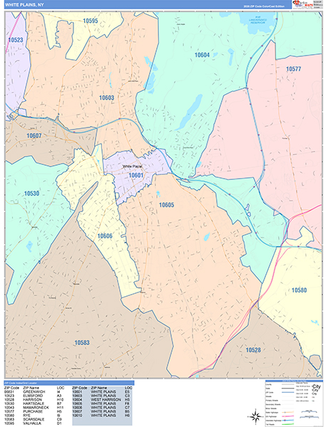 White Plains New York Wall Map (Color Cast Style) by MarketMAPS - MapSales
