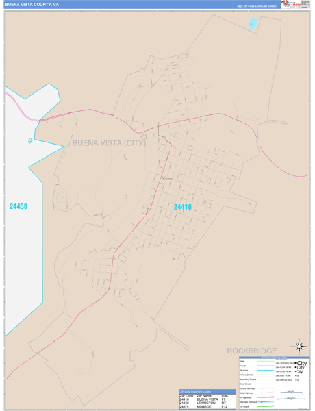 Buena Vista County, VA Wall Map Color Cast Style by MarketMAPS - MapSales
