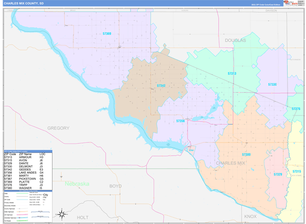 Charles Mix County, SD Wall Map Color Cast Style by MarketMAPS - MapSales
