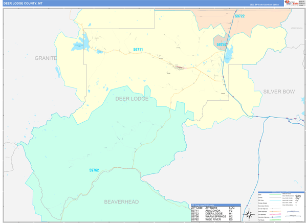 Deer Lodge County, MT Wall Map Color Cast Style by MarketMAPS - MapSales