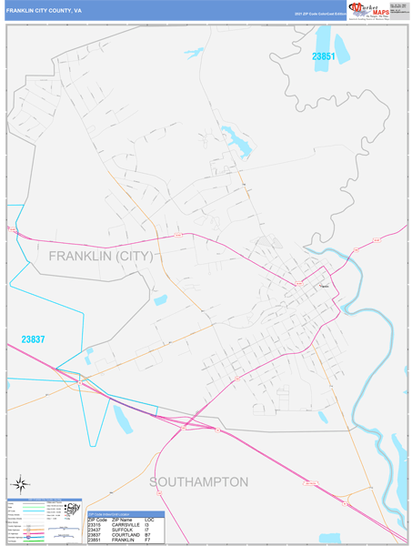 Franklin City County, VA Wall Map Color Cast Style by MarketMAPS - MapSales
