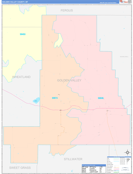Golden Valley County, MT Wall Map Color Cast Style by MarketMAPS - MapSales