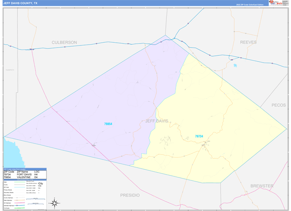 Jeff Davis County, TX Wall Map Color Cast Style by MarketMAPS - MapSales