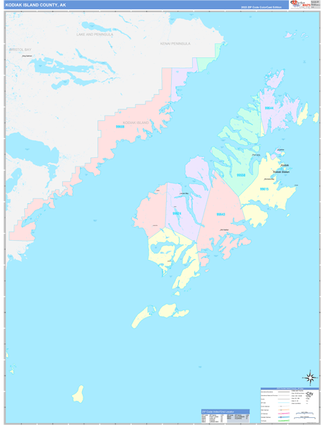 Kodiak Island County, AK Wall Map Color Cast Style by MarketMAPS - MapSales