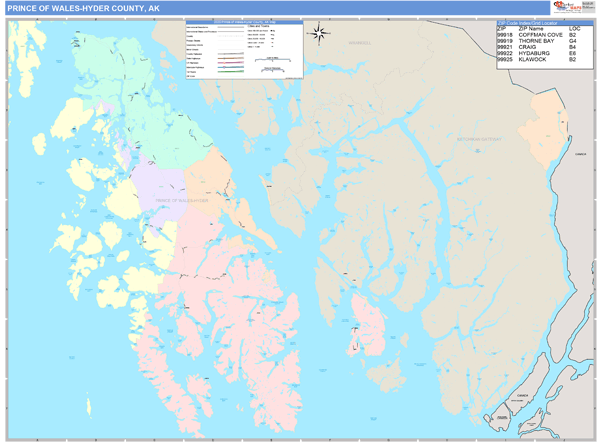 Prince of Wales-Hyder County, AK Wall Map Color Cast Style by ...
