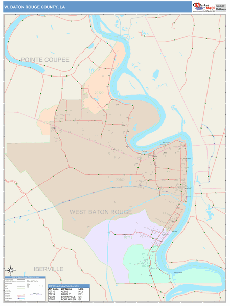 W. Baton Rouge County, LA Wall Map Color Cast Style by MarketMAPS ...