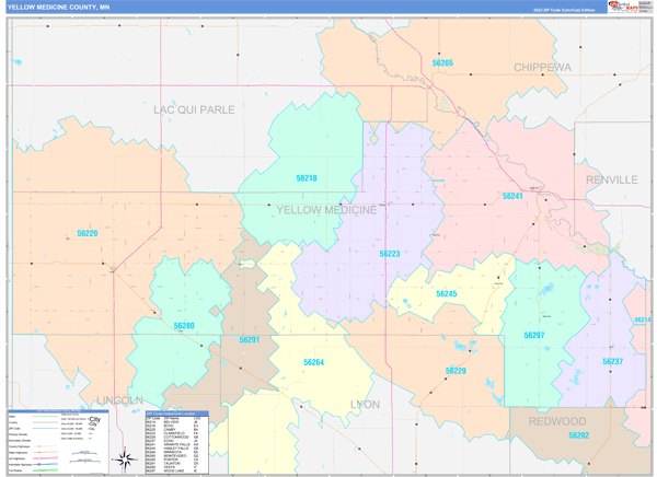Yellow Medicine County, MN Wall Map Color Cast Style by MarketMAPS ...