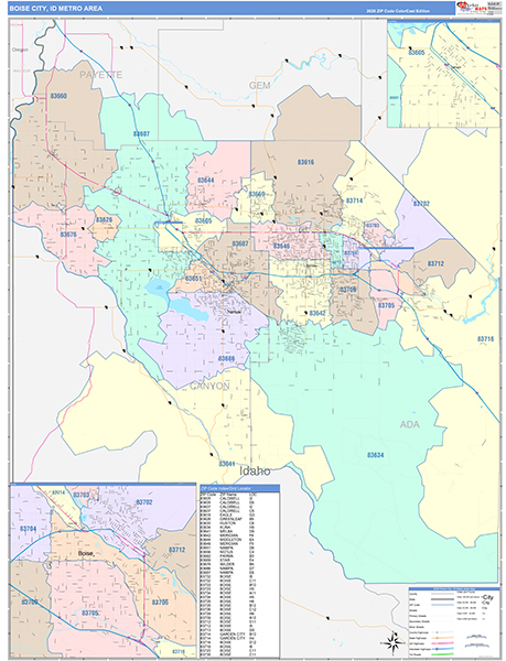 Boise City, ID Metro Area Wall Map Color Cast Style by MarketMAPS ...