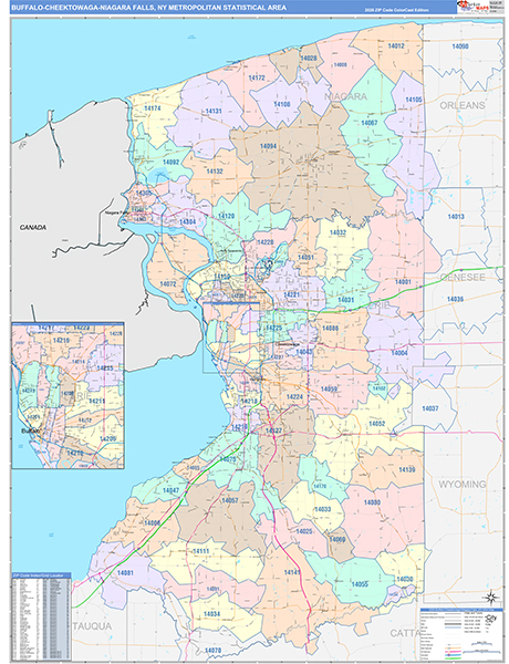 Buffalo-Cheektowaga-Niagara Falls, NY Metro Area Wall Map Color Cast ...