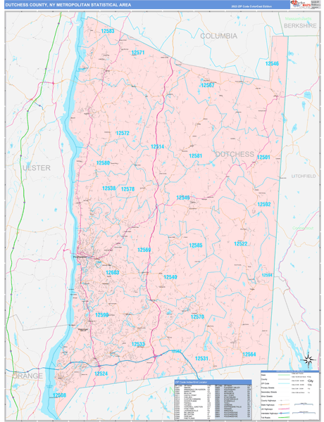 Dutchess County, NY Metro Area Wall Map Color Cast Style by MarketMAPS ...