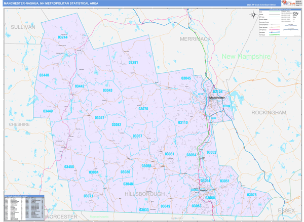 Manchester-Nashua, NH Metro Area Wall Map Color Cast Style by ...