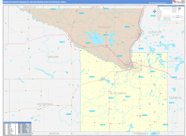 Mankato-North Mankato, MN Metro Area Wall Map Color Cast Style by ...