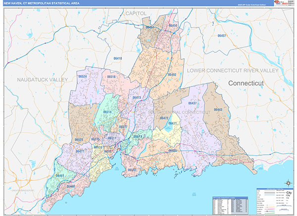 New Haven, CT Metro Area Wall Map Color Cast Style by MarketMAPS - MapSales