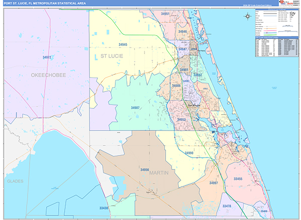 Port St. Lucie, FL Metro Area Wall Map Color Cast Style by MarketMAPS ...