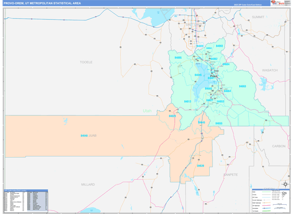 Provo-Orem, UT Metro Area Wall Map Color Cast Style by MarketMAPS ...