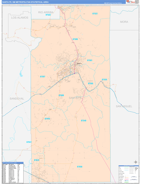 Santa Fe, NM Metro Area Wall Map Color Cast Style by MarketMAPS - MapSales