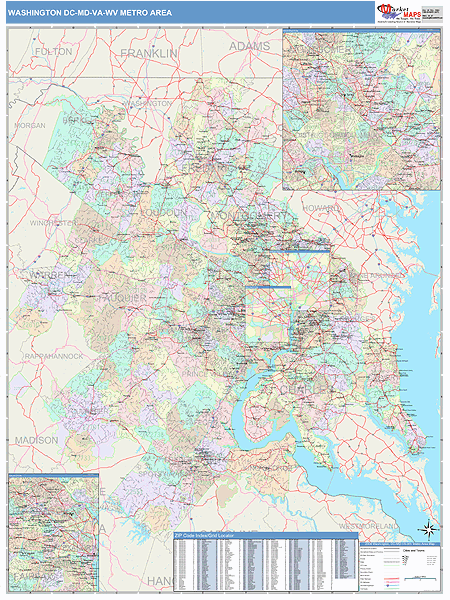Washington-Arlington-Alexandria, VA Metro Area Wall Map Color Cast ...