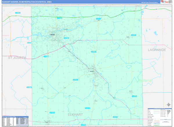 Elkhart-Goshen, IN Metro Area Wall Map Color Cast Style by MarketMAPS ...