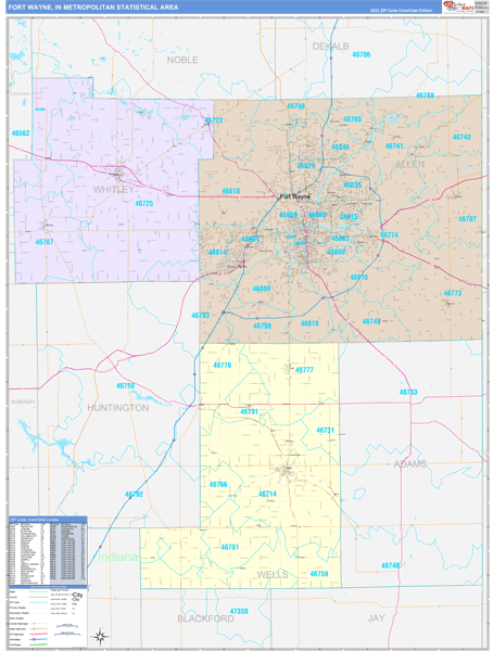 Fort Wayne, IN Metro Area Wall Map Color Cast Style by MarketMAPS ...