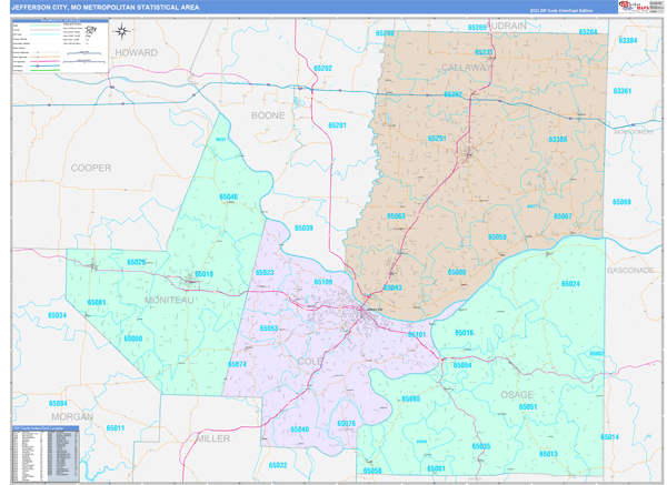 Jefferson City, MO Metro Area Wall Map Color Cast Style by MarketMAPS ...