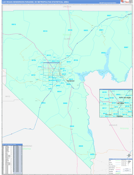Las Vegas-Henderson-Paradise, NV Metro Area Wall Map Color Cast Style ...