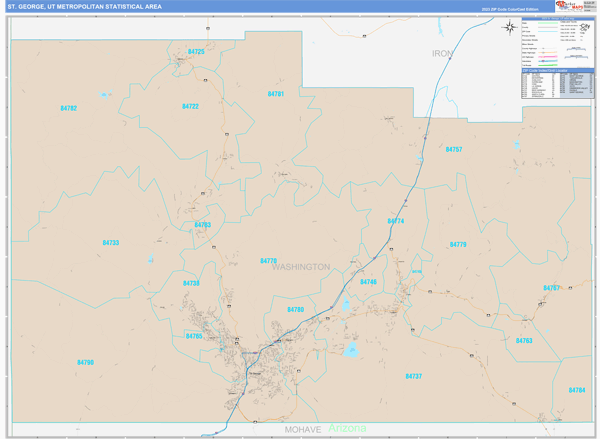 St. George, UT Metro Area Wall Map Color Cast Style by MarketMAPS ...