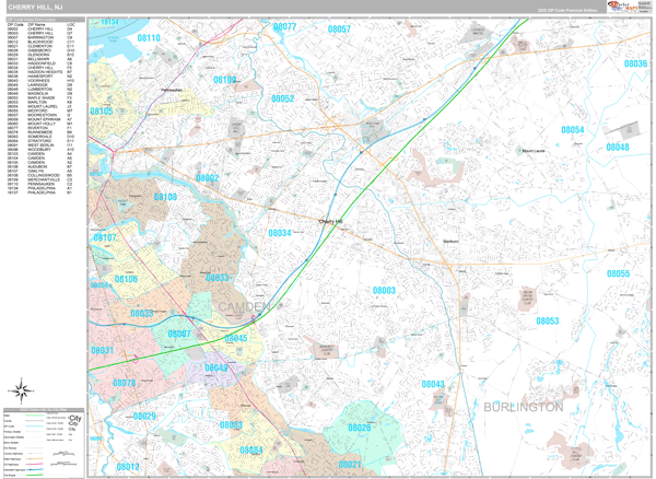 Cherry Hill New Jersey Zip Code Wall Map (Premium Style) by MarketMAPS ...
