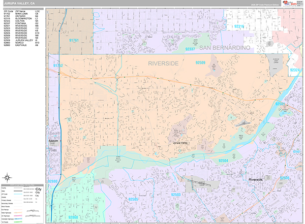 Jurupa Valley California Wall Map (Premium Style) by MarketMAPS - MapSales