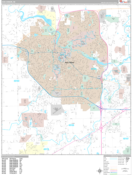 Ann Arbor Michigan Wall Map (Premium Style) by MarketMAPS - MapSales
