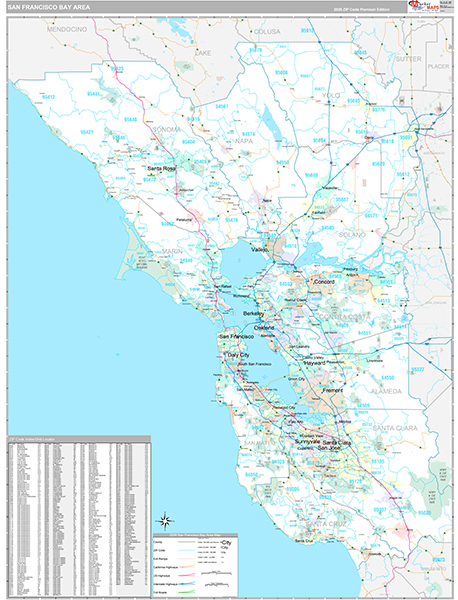 Bay Area California Wall Map (Premium Style) by MarketMAPS - MapSales