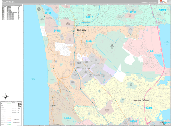Daly City California Wall Map (Premium Style) by MarketMAPS - MapSales