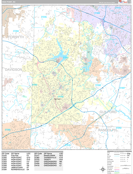 High Point North Carolina Wall Map (Premium Style) by MarketMAPS - MapSales