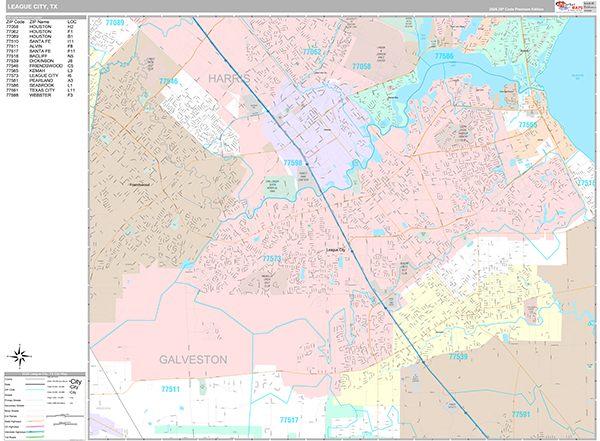 League City Texas Wall Map (Premium Style) by MarketMAPS - MapSales