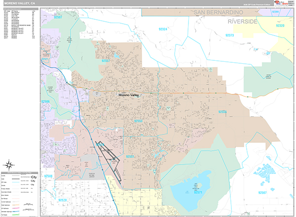 Moreno Valley California Wall Map (Premium Style) by MarketMAPS - MapSales