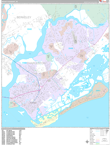 Mount Pleasant South Carolina Wall Map (Premium Style) by MarketMAPS ...