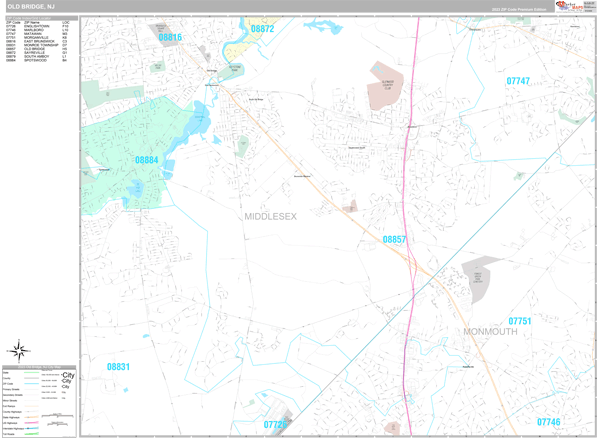 Old Bridge New Jersey Wall Map (Premium Style) by MarketMAPS - MapSales